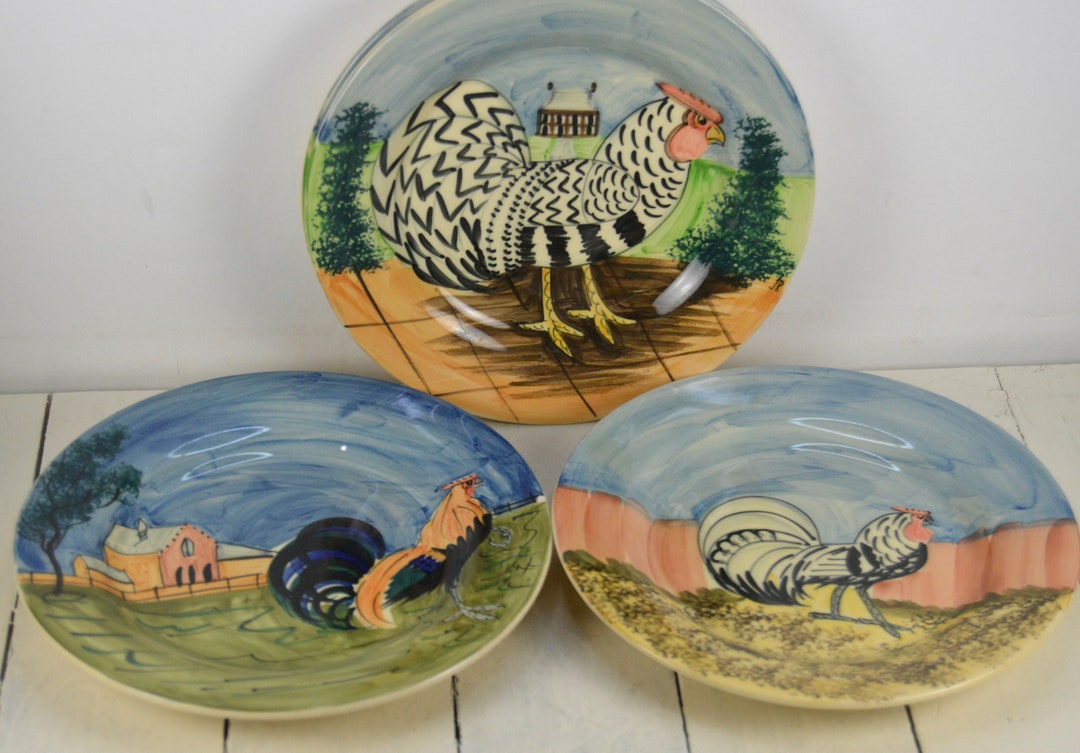 Set of 4 Colonial Williamsburg Oxney Green ROOSTER 8" Salad Plates ...