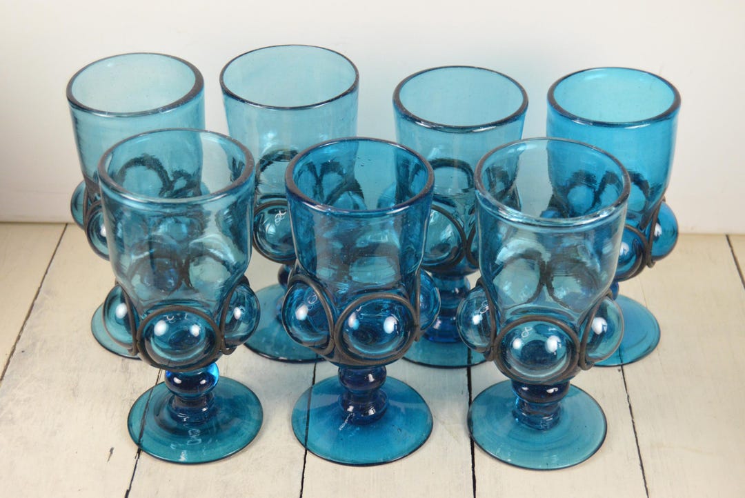 Set of 7 MCM Felipe Derflingher Brutalist Caged Glass 9 Oz Goblets ...