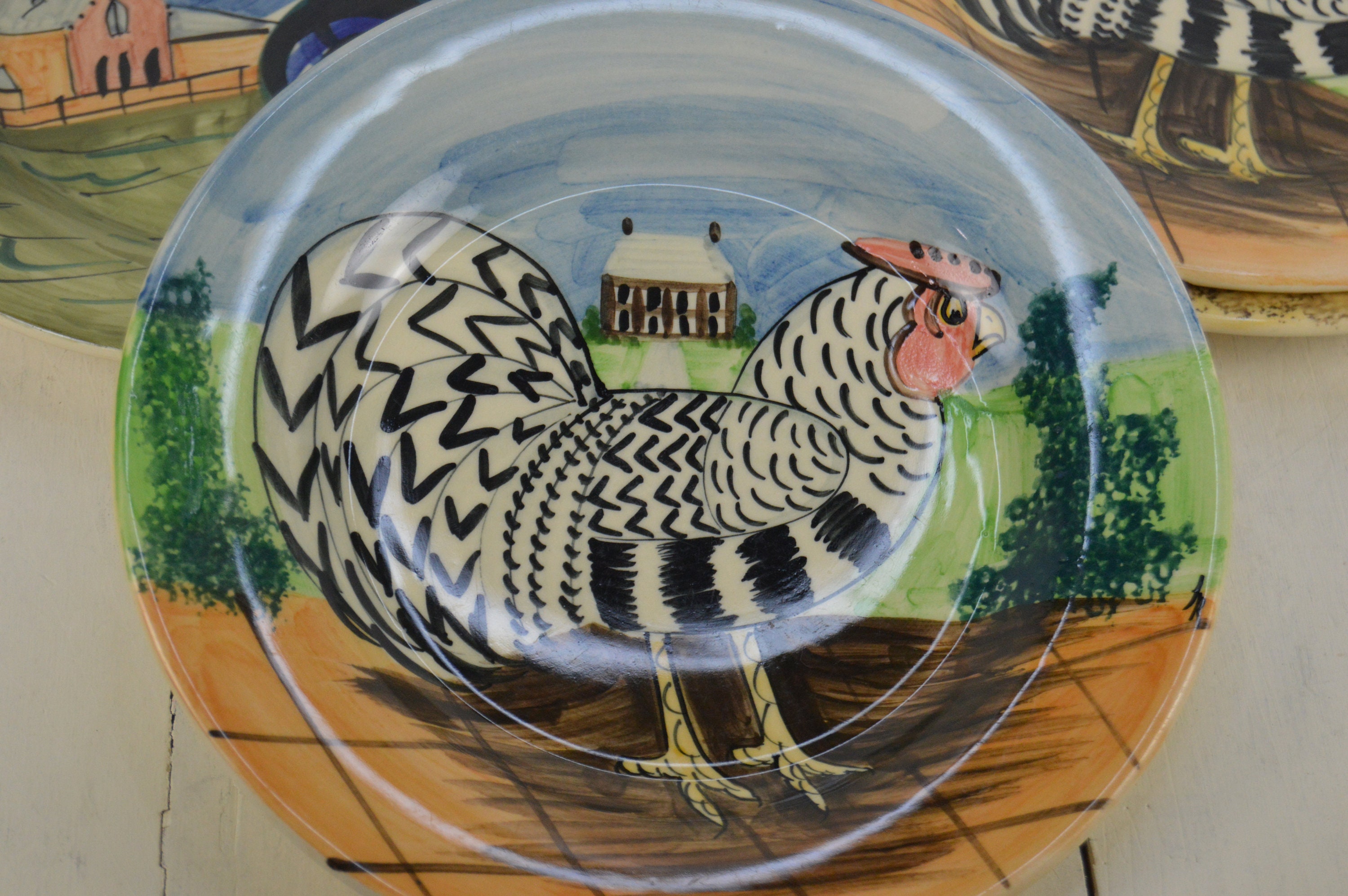Set of 4 Colonial Williamsburg Oxney Green ROOSTER 8" Salad Plates ...