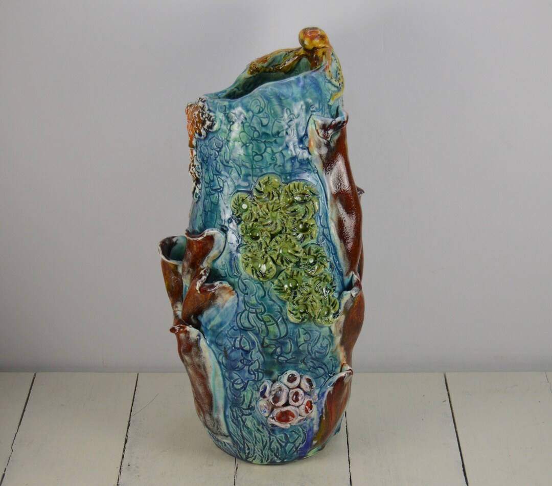 Hand Made Sculpture Vase by Artist Sharon Sexton 12.25", Ocean Theme ...