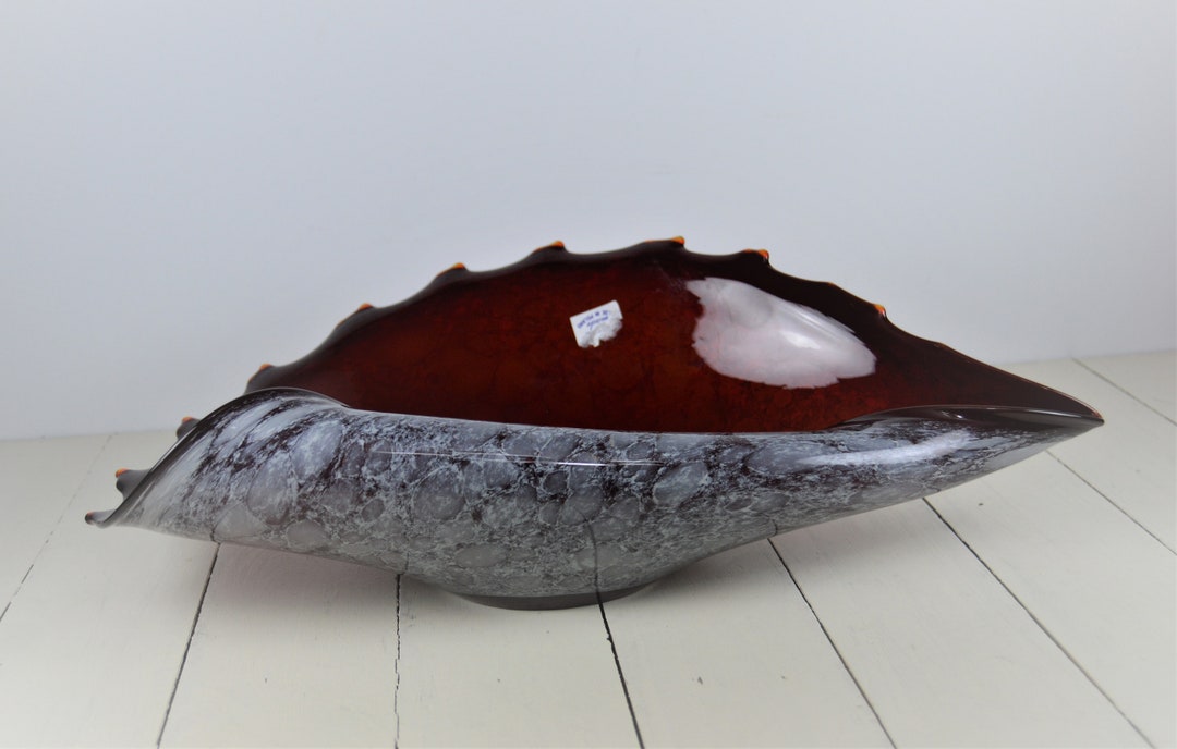 Polish Art Glass Conch Shell 17.25", Red White, Decorative Art Glass ...