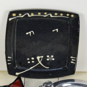 3 Cat Dishes, 1) Stephen Kilborn 7" Pottery Square Plate, 1 ...