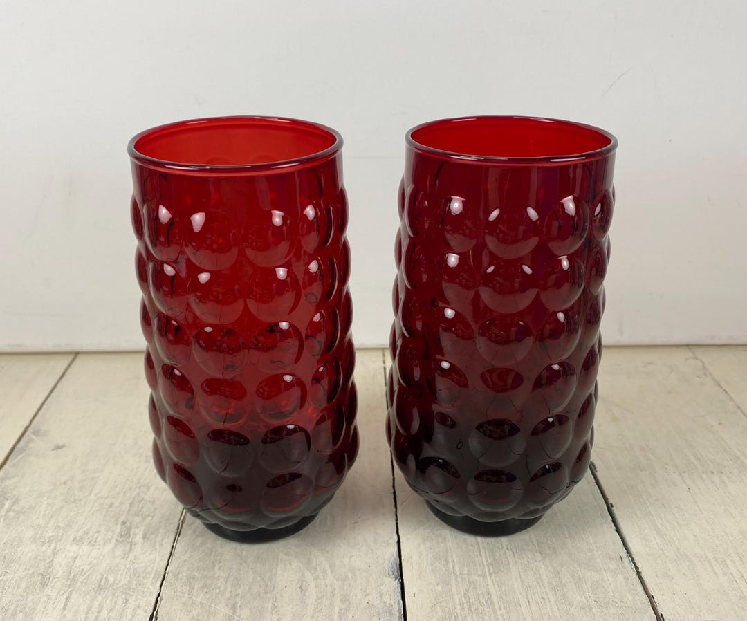 Set of 2 Hocking BUBBLE RUBY 16 Oz Lemonade Tumbler, Ruby Red Glass ...