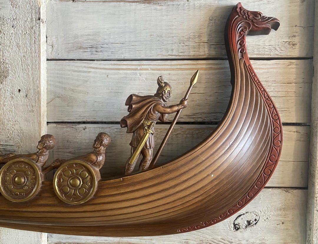 Syroco 4063 Viking Ship 39.5", 1960s, Plastic Resin, Brown With Gold ...