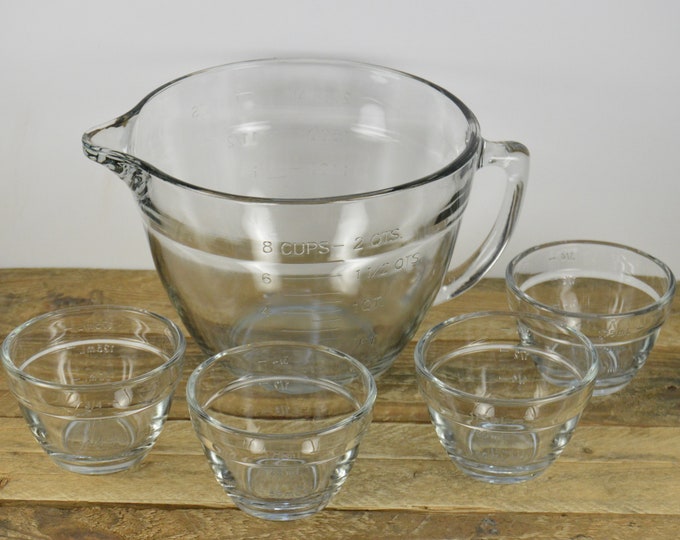 5 Pcs Pampered Chef Glass Bowls, 1) 8 Cup 2 Quart, 4) 1 Cup Prep Bowls ...