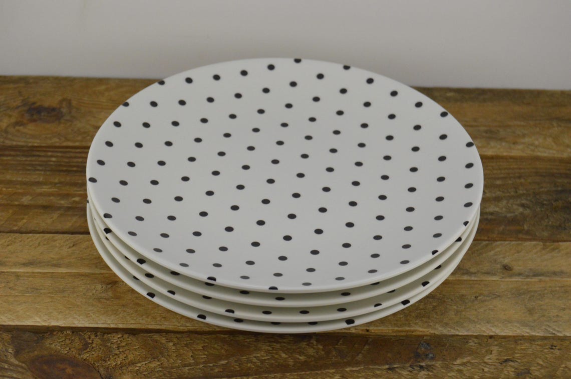 Set of 4 Kate Spade RAISE A GLASS 9" Melamine Polka Dot Plates, White ...