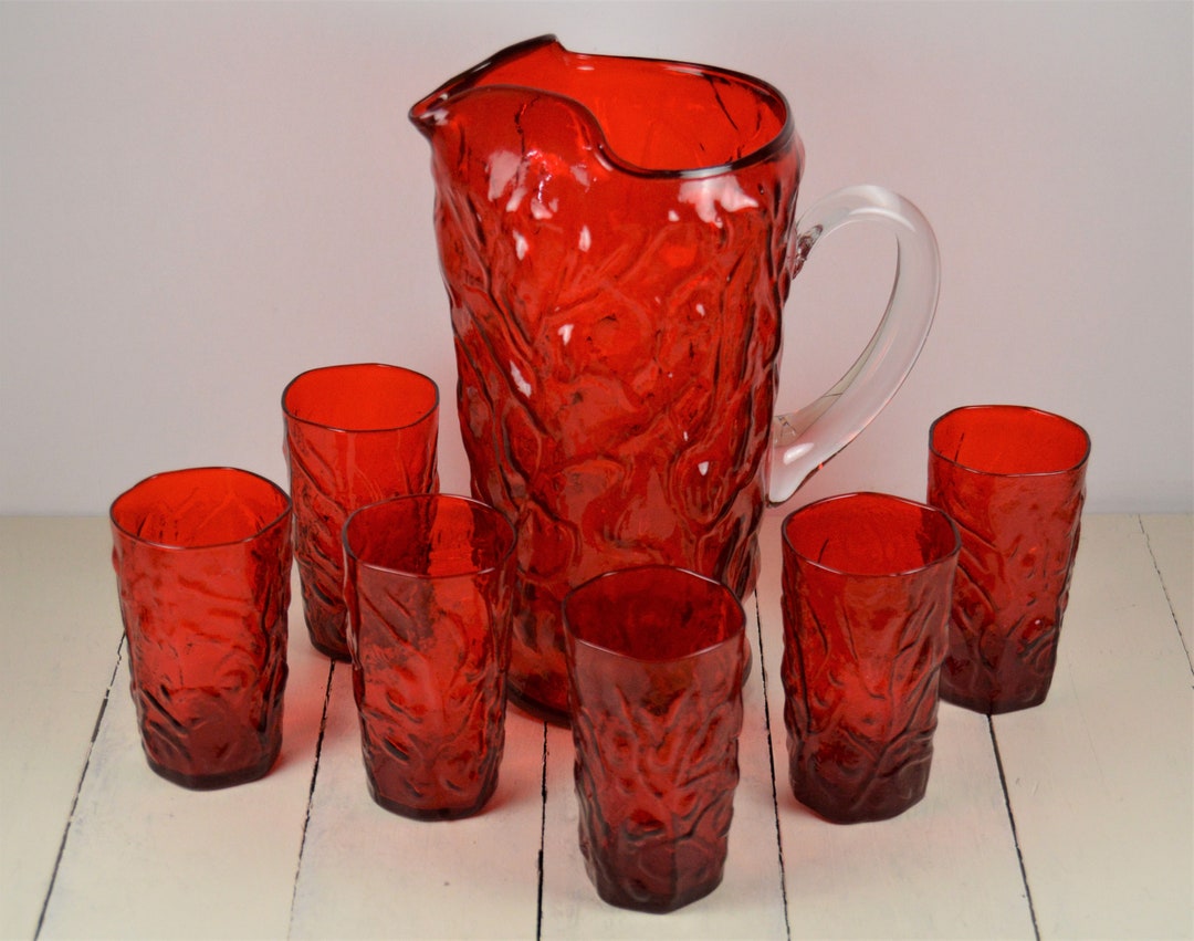 7 Pc Set Seneca DRIFTWOOD RED, 1) 64 Oz Pitcher 9", 6) 6 Oz Juice ...