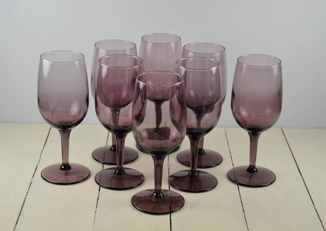 Set of 8 Purple Plum 6 Oz Wine Glasses, Small 6" Size, Amethyst Glass ...