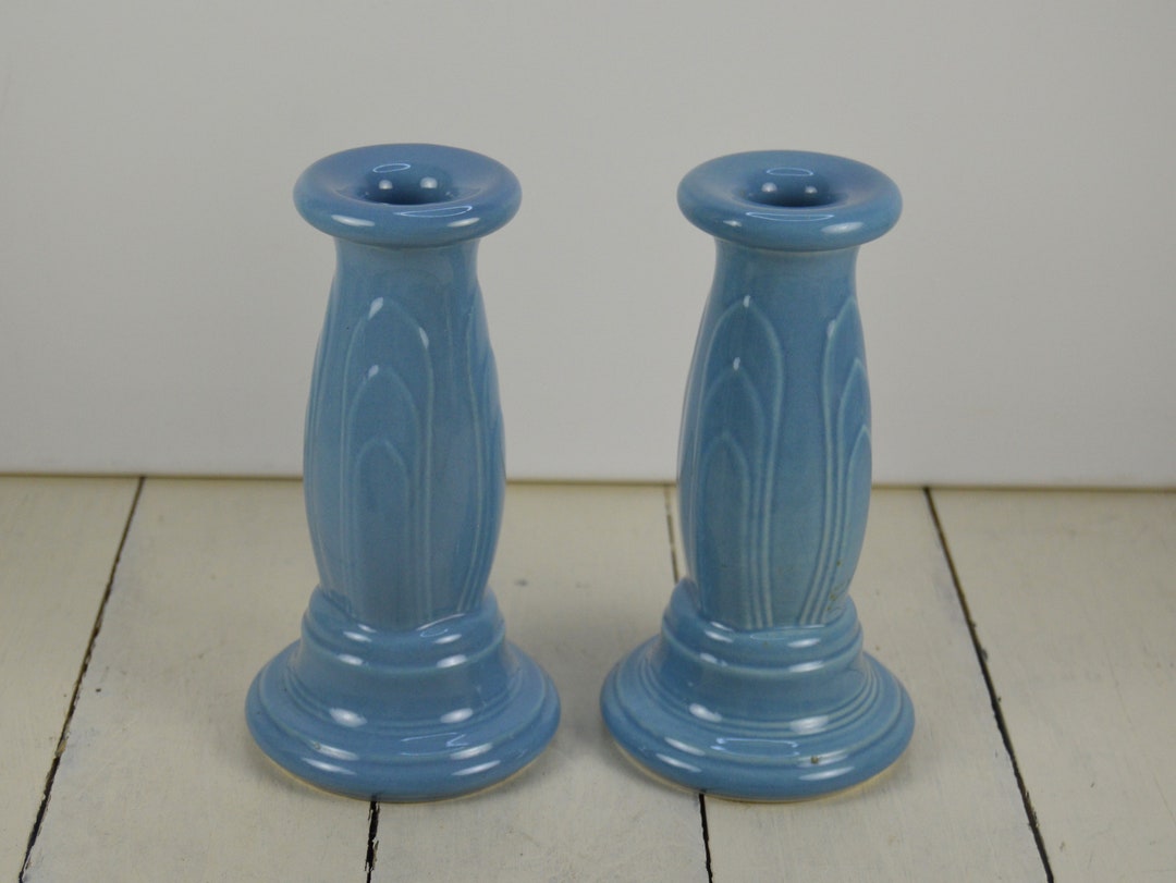 Fiesta PERIWINKLE Blue Y2K Candle Holders 6", Light Blue, Raised Rings ...