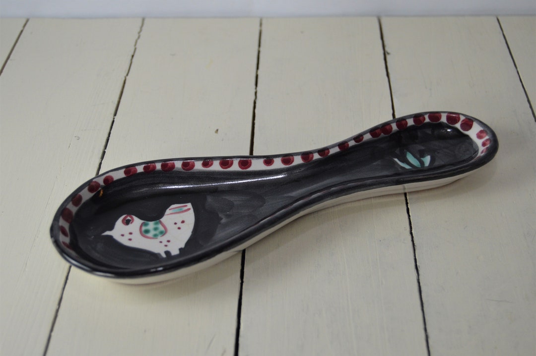Assunta Positano Italy Bird Single Spoon Rest, 9.25" Maroon Dots Black ...