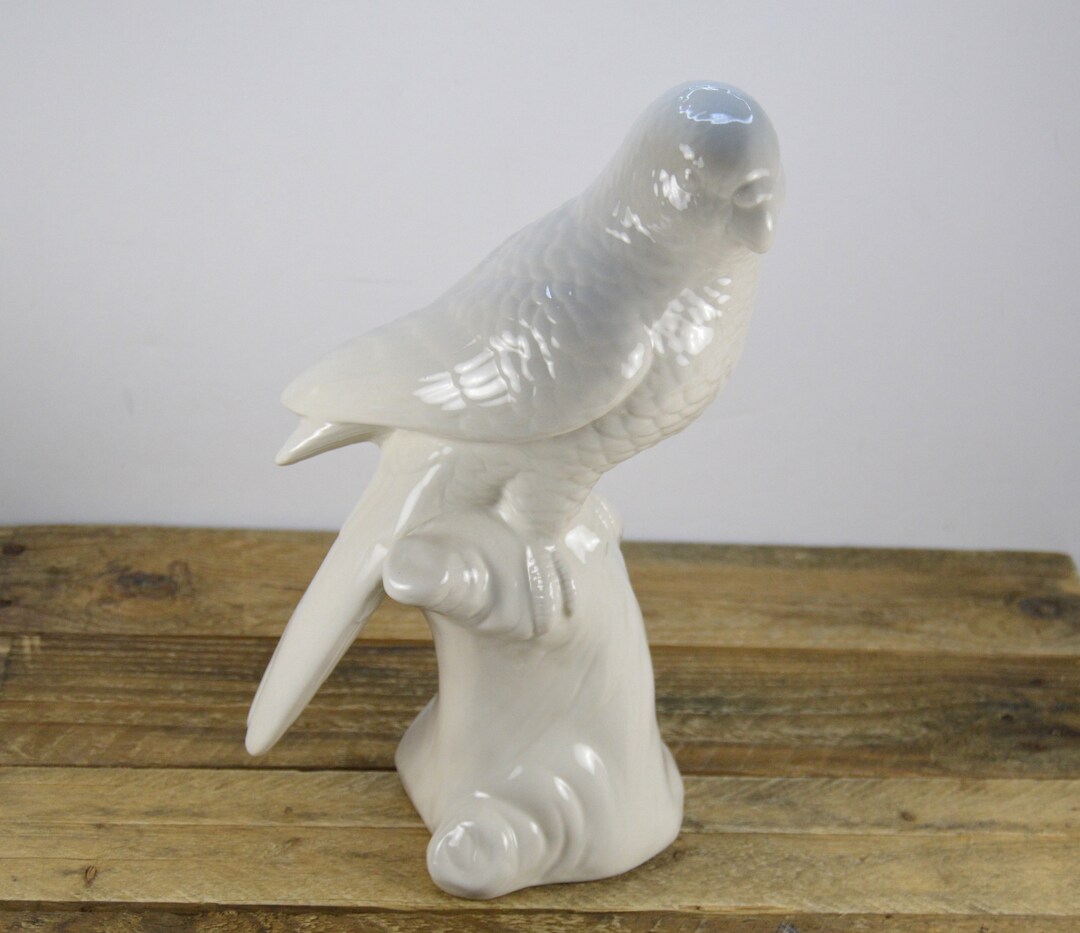 White Parrot 12 Statue, White Heavy Ceramic, All White Parrot Figurine ...