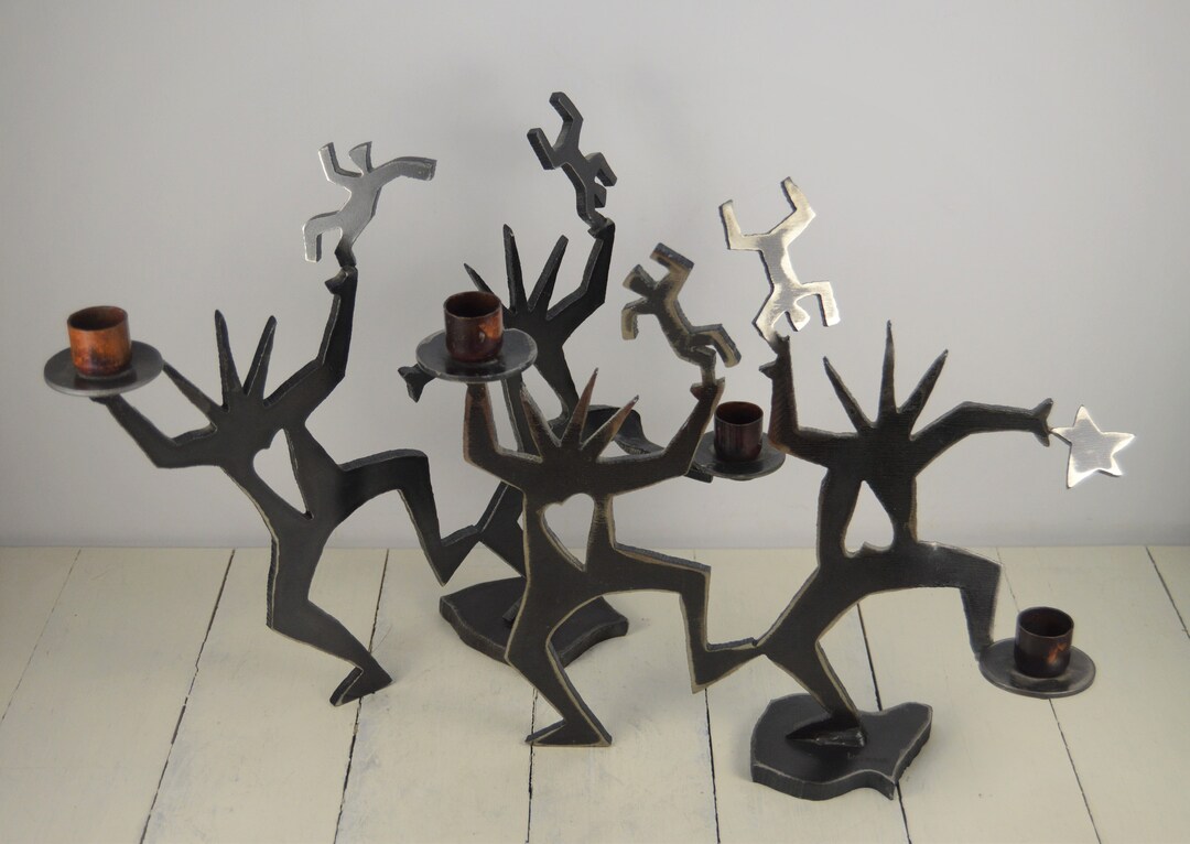 Pair of IVAN MCLEAN Steel Metal Cut Candle Holders 11", Taper Candle X ...