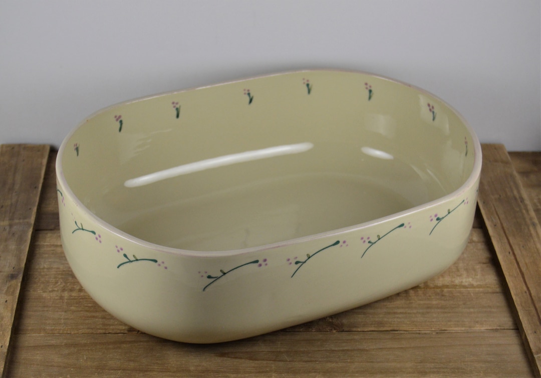 Hartstone TRELLIS 13" Oval Baking Dish, Large Bowl, Pink Flowers, Hand ...