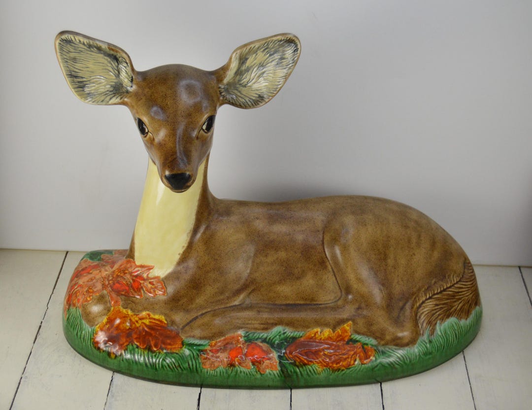 Extra-large Hand Painted Doe Lying in the Leaves 17", Holland Mold ...