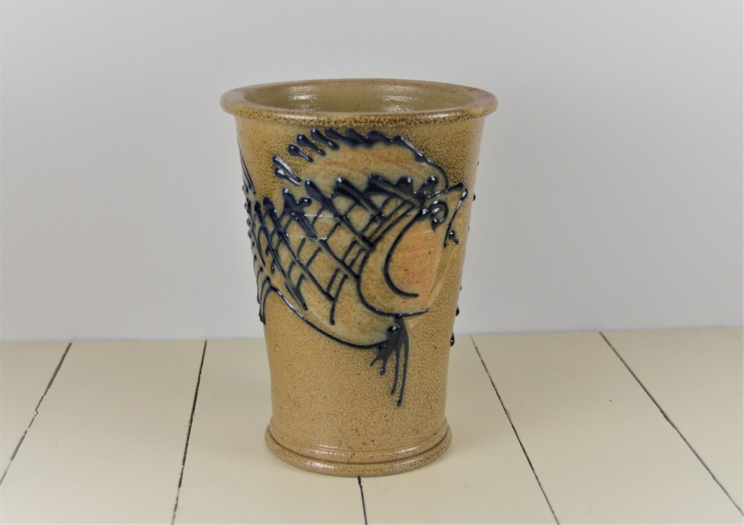 Rock Hard Pottery 7" Vase Raised Fish Design, Hand Made Pottery Salt ...
