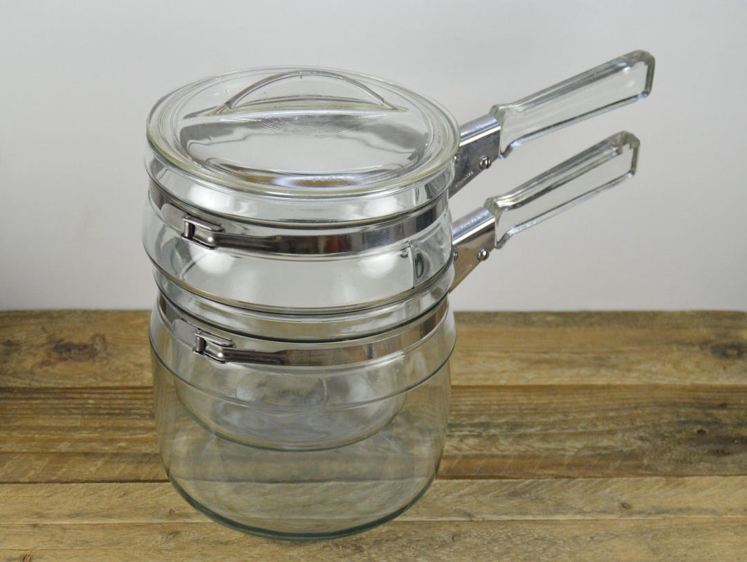 Pyrex Flameware B1/A12 1.5 Quart Glass Pot With Double Boiler Insert ...