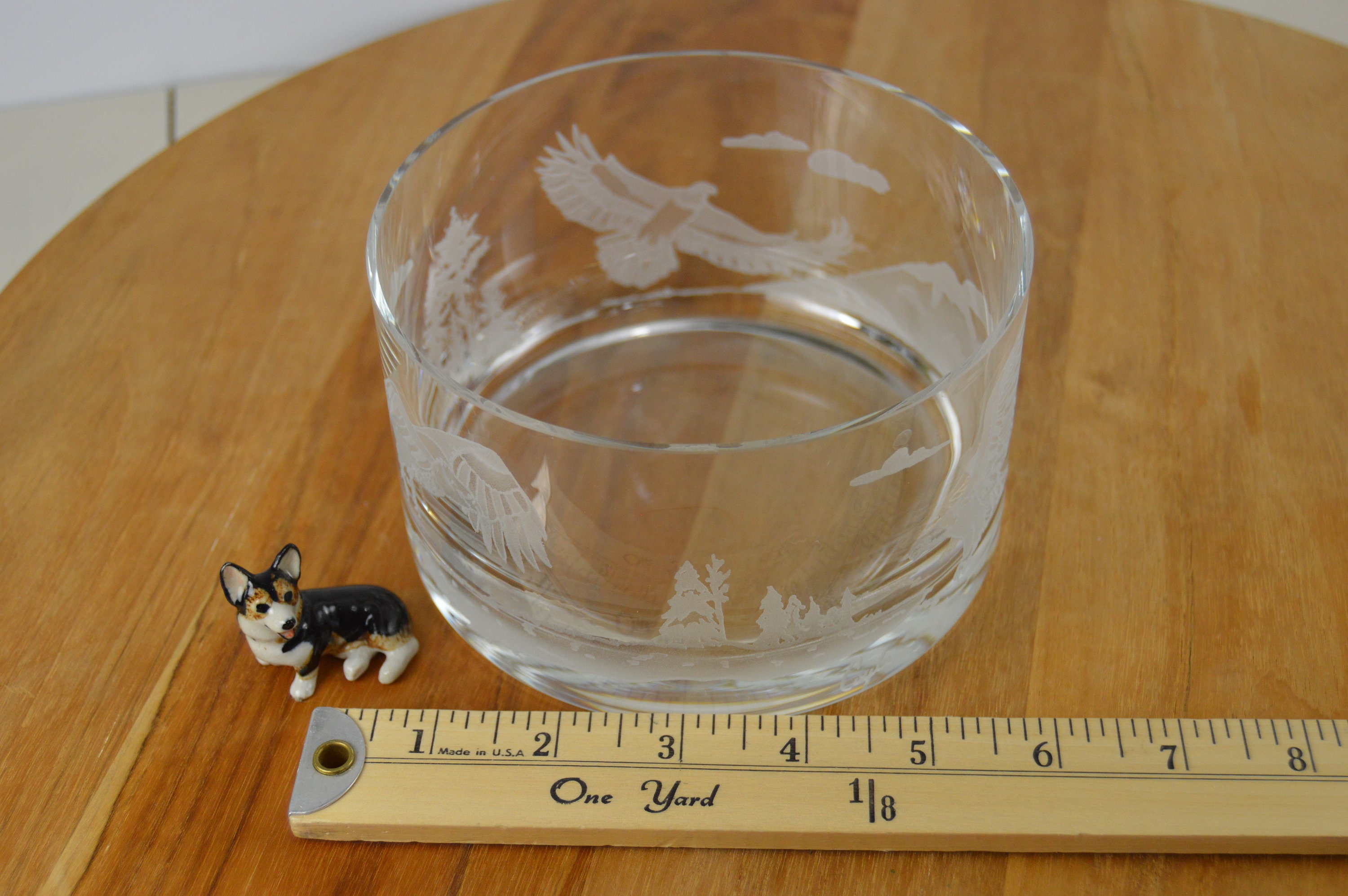 Perry Coyle Etched 5 3/8 Glass Bowl Three Eagles - Etsy