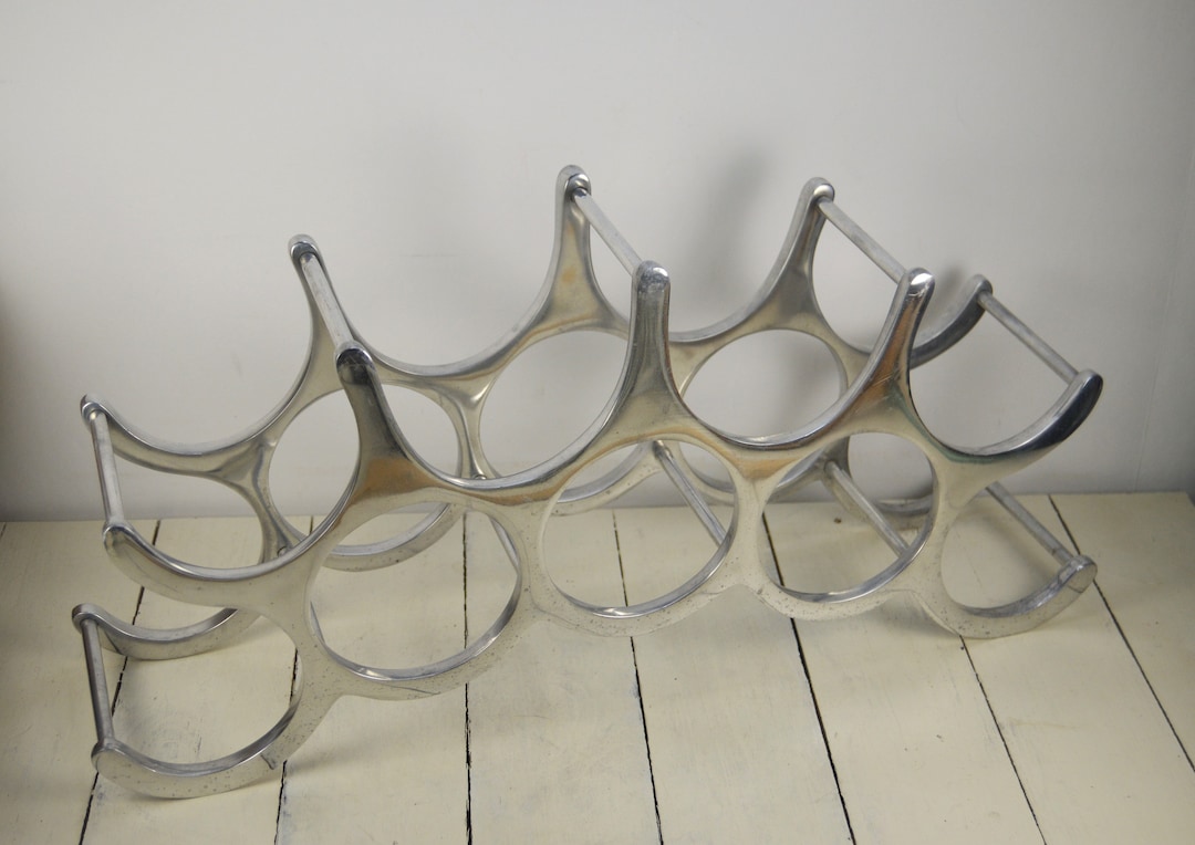 Cast Aluminum Silver Metal Wine Rack, Holds 9 Regular Sized Bottles ...