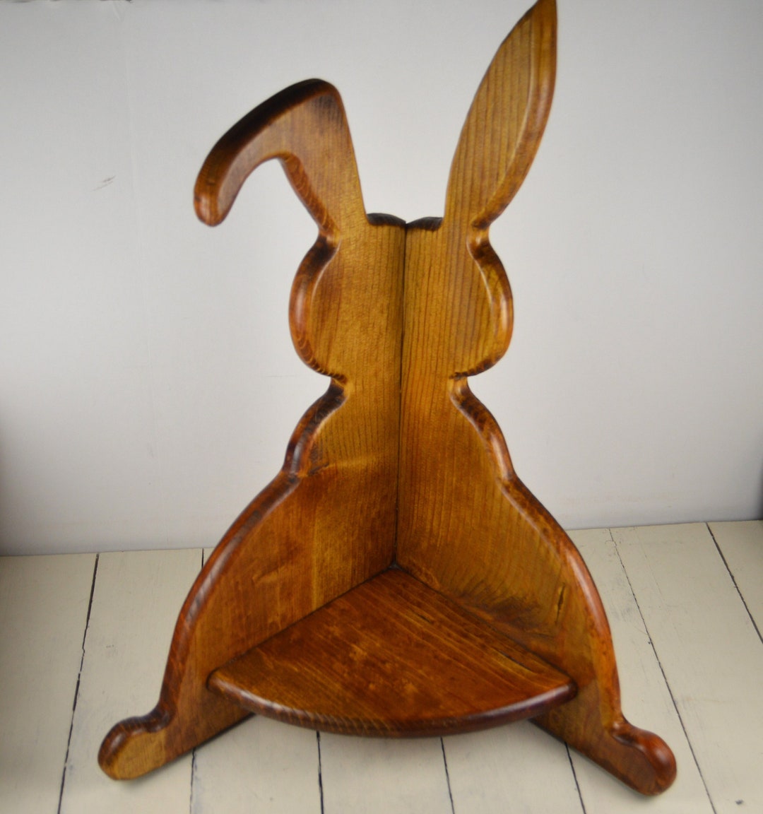 Hand Made Wood BUNNY RABBIT Corner Shelf 19.5, Free Standing, Stained ...