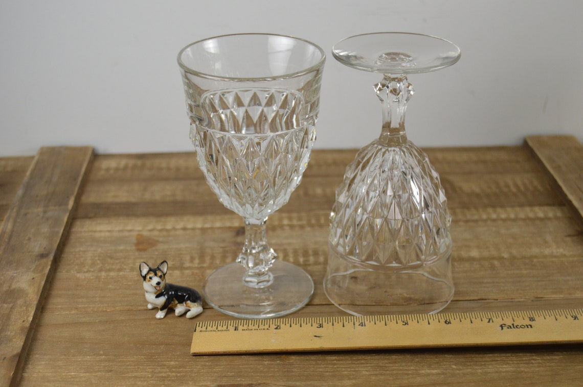 Set of 4 Duncan & Miller DIAMOND Pressed 8 Oz Water Goblets, Clear ...