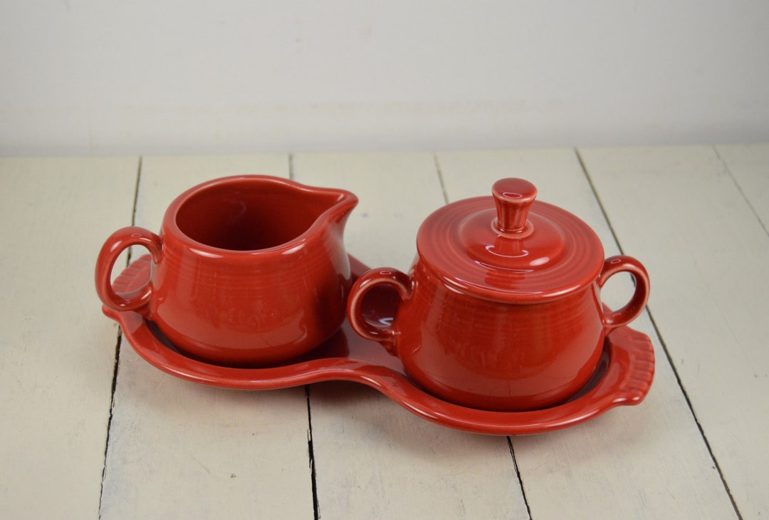 Fiesta SCARLET Red Cream and Sugar Set With Tray, Fiestaware, Breakfast ...