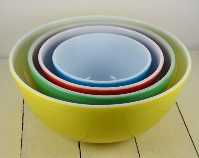 4 Pc Pyrex PRIMARY Colors Mixing Bowl Set, 404 403 402 401, Yellow ...