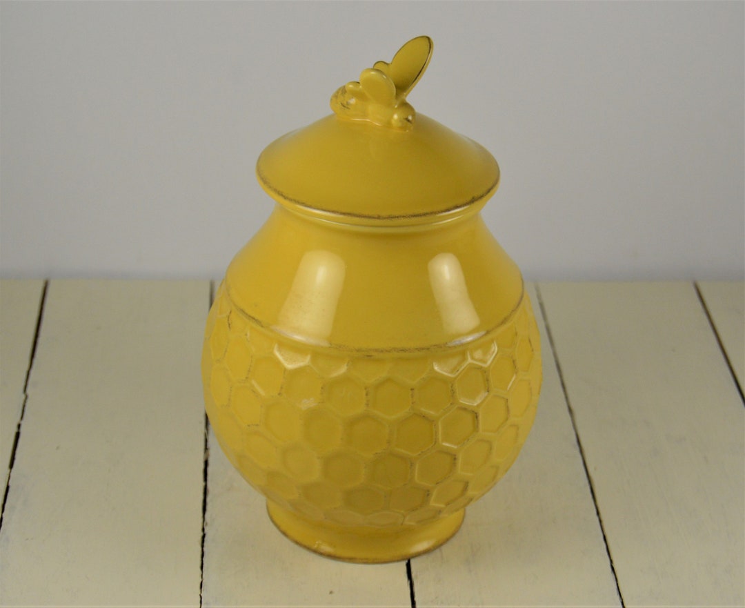 Arteflorum BUMBLE BEE Yellow Canister Jar With Lid, Bee Handle ...