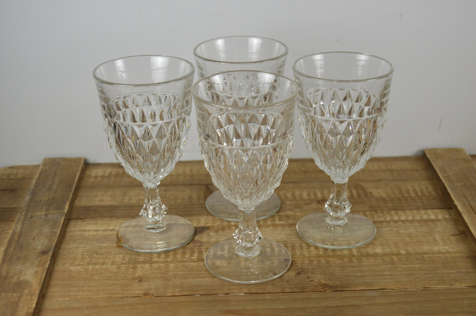 Set of 4 Duncan & Miller DIAMOND Pressed 8 Oz Water Goblets, Clear ...