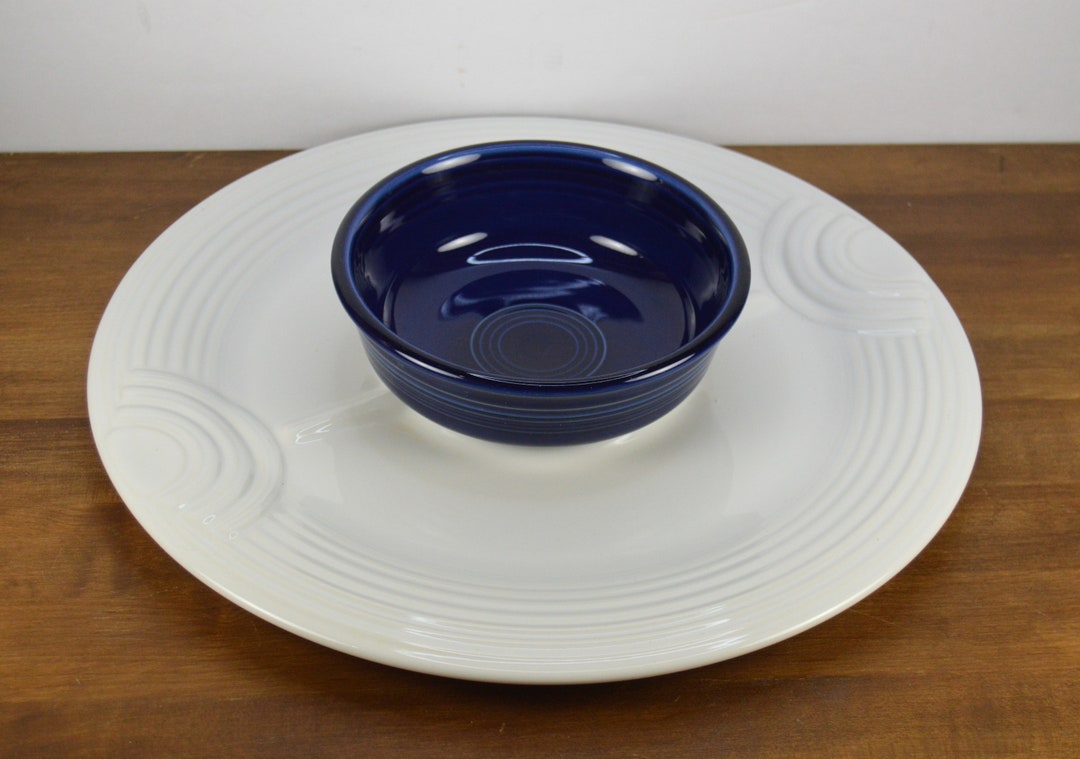 Fiesta WHITE Hostess Tray With Cobalt Dip Bowl, 12.5", Chip and Dip ...