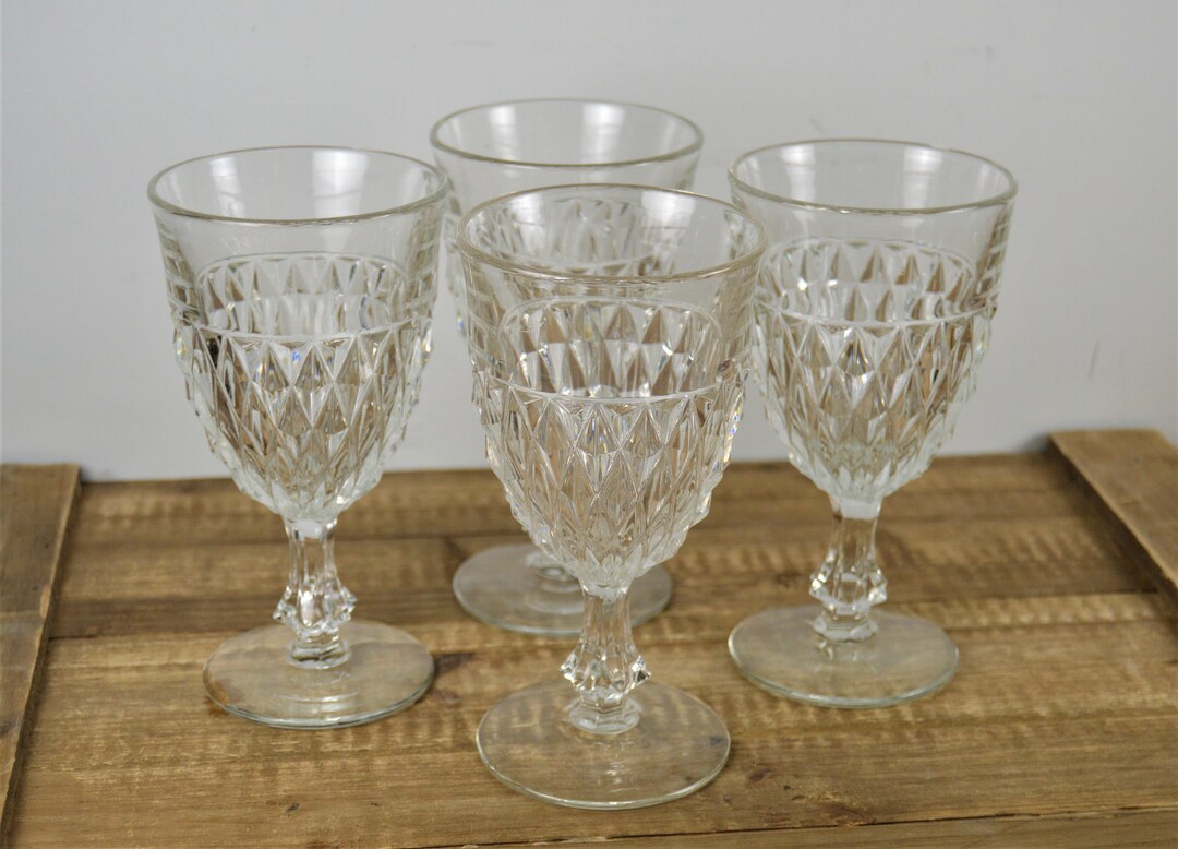 Set of 4 Duncan & Miller DIAMOND Pressed 8 Oz Water Goblets, Clear ...