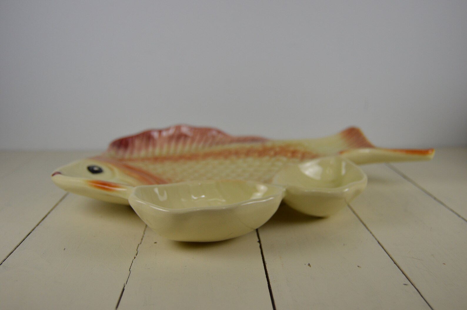 Vintage Heavy Ceramic Fish Platter, 13.5" Two Shells for Dips, Fish ...