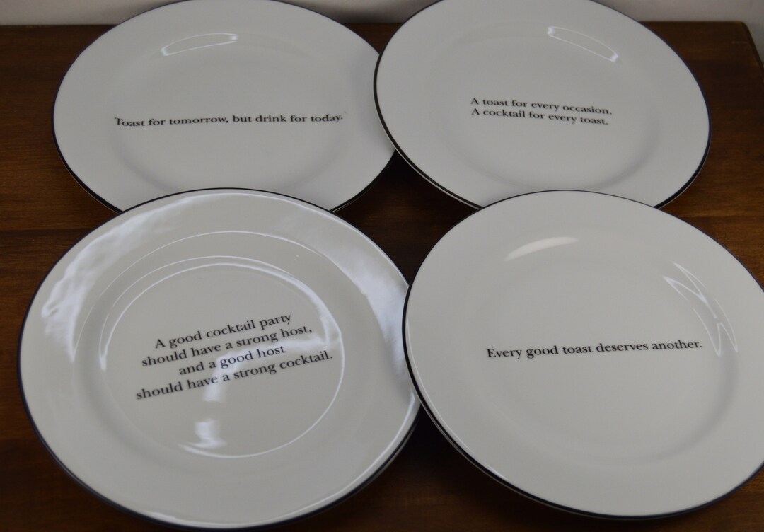 Set of 4 Pottery Barn COCKTAIL QUOTES 7.5" Appetizer Plates, Cocktail ...