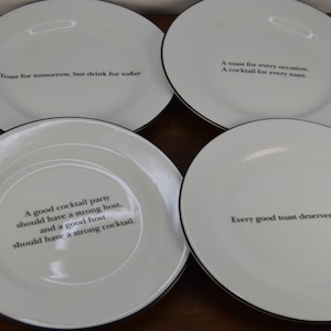 Set of 4 Pottery Barn COCKTAIL QUOTES 7.5" Appetizer Plates, Cocktail ...