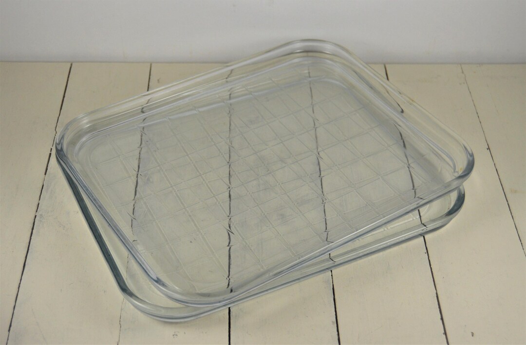 Set of 2 Pyrex England 12" Baking Trays, Cookie Sheet, Grid Square ...