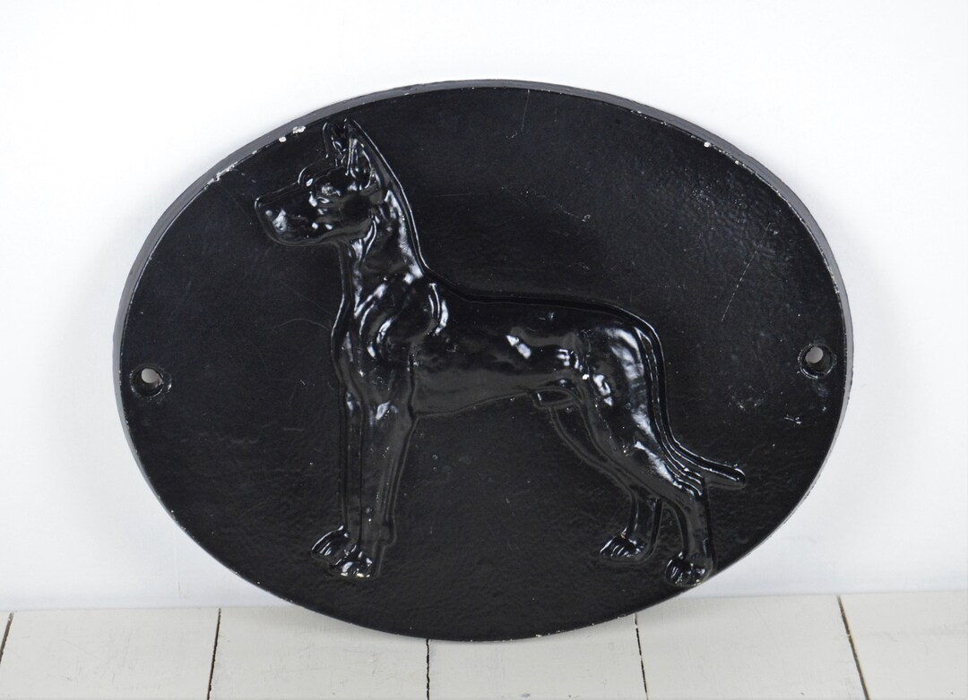 Vintage GREAT DANE Cast Aluminum Oval Plate Emblem 11, Black on Silver ...