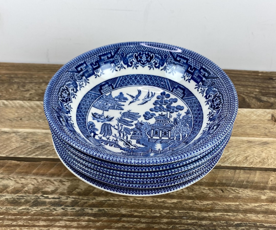 Set of 6 Churchill WILLOW BLUE 6" Cereal Bowls, Made in England, Smooth ...