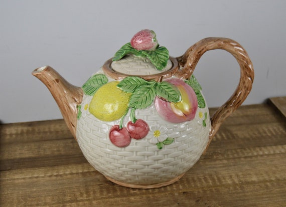 Fitz & Floyd FRUIT FAIR 5 Cup Teapot White Basketweave | Etsy