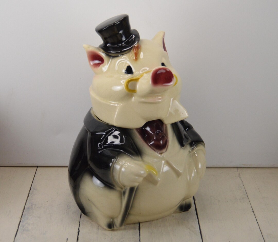 Mccoy USA W7 Pig Cookie Jar 11", Tuxedo Suit Vest Maroon Tie Tails Coat ...