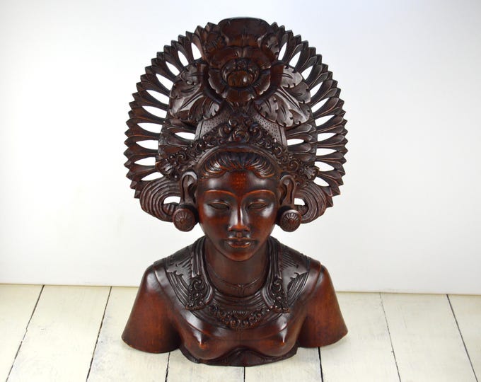 Carved Wood Balinese or Indonesian 15" Bust of Woman, Highly Detailed ...