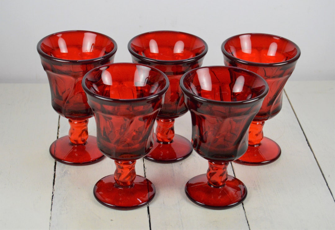 Set of 5 Fostoria JAMESTOWN RUBY Red 4 Oz Wine Glasses, 4.25, Red Glass ...