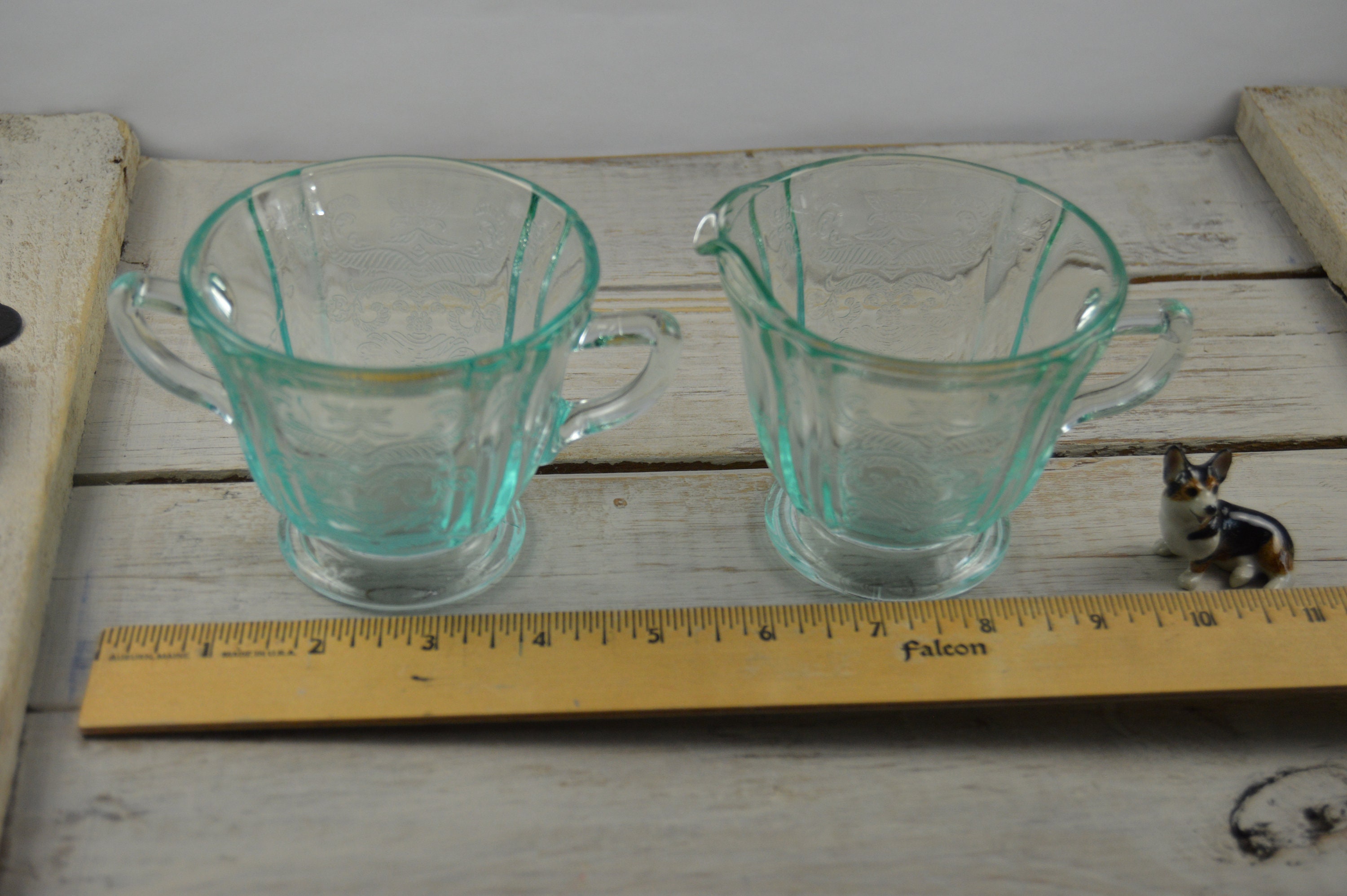 Indiana Glass RECOLLECTION GREEN Teal/aqua Open Sugar Bowl and Creamer ...
