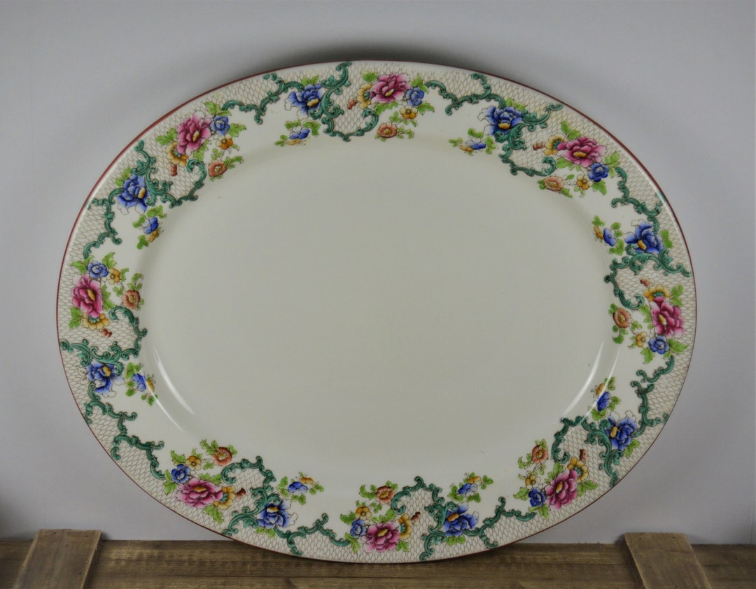 Royal Cauldon FLORADORA Red Trim 17" Oval Serving Platter, Smooth Edge ...