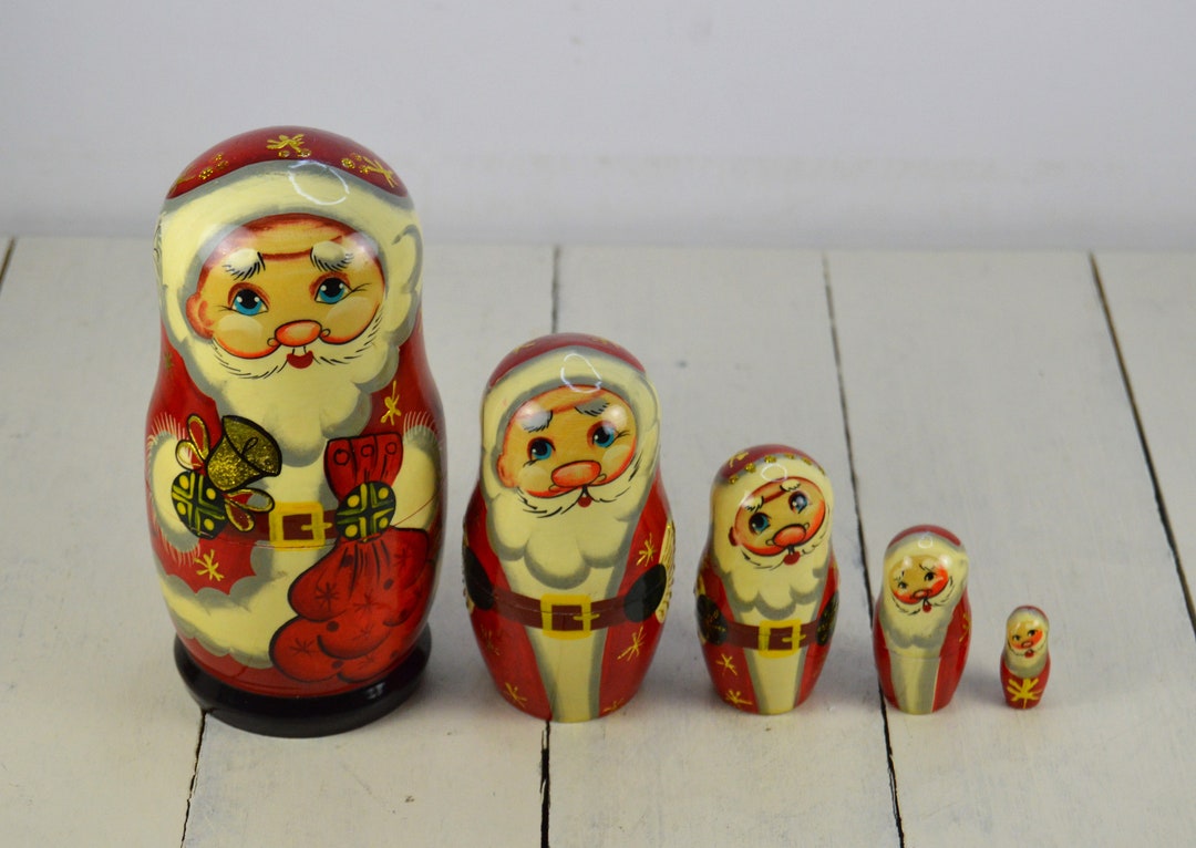 Russian Santa Nesting Doll Set 5.75 5 Wood Dolls Hand - Etsy