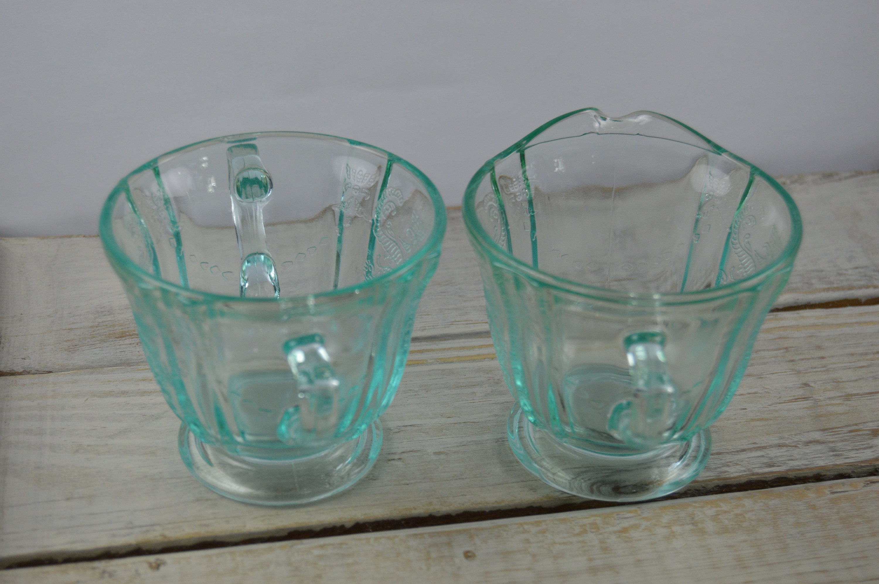 Indiana Glass RECOLLECTION GREEN Teal/aqua Open Sugar Bowl and Creamer ...