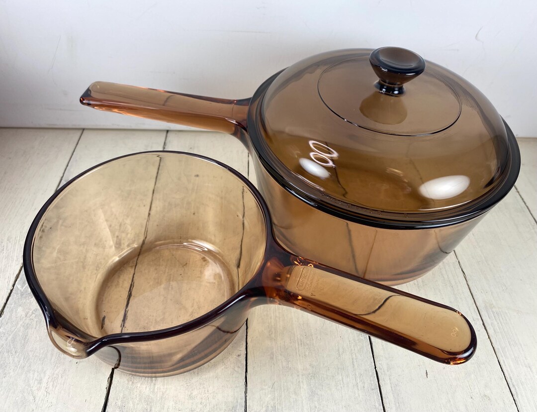 2 Pcs Vision Pots, 1) 1.5 Liter With Lid, 1) .7 Liter AKA 3 Cup Open ...