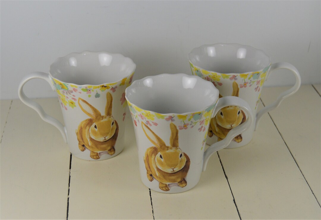 Set of 3 222 Fifth SYDNEY 12 Oz Mugs, Rabbit Bunny Spring Easter ...