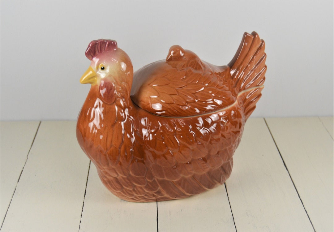 FAPCO USA Red Brown Hen Cookie Jar Canister, 7.5, Papco, Nesting Hen ...