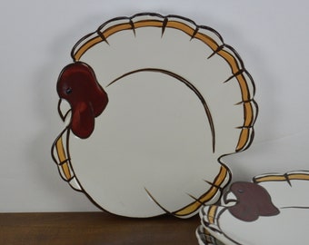 POTTERY BARN Thanksgiving Gobble Turkey 7 Ceramic Salad Dessert Plate ...