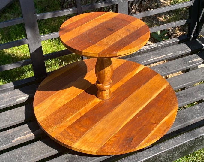 Double Lazy Susan 2 Tier Striped Wood 18", Top Shelf 9.25", Hand Made ...