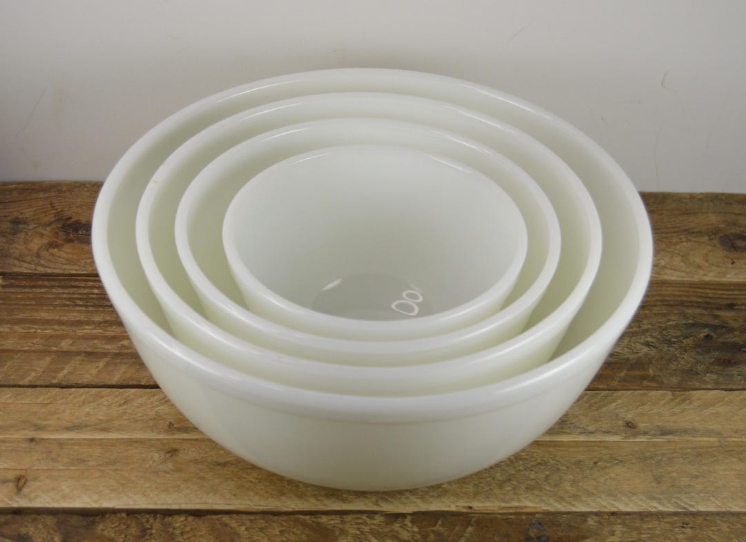 4 Pc Pyrex True OPAL Mixing Bowl Set 404 403 402 401, All White Nesting ...